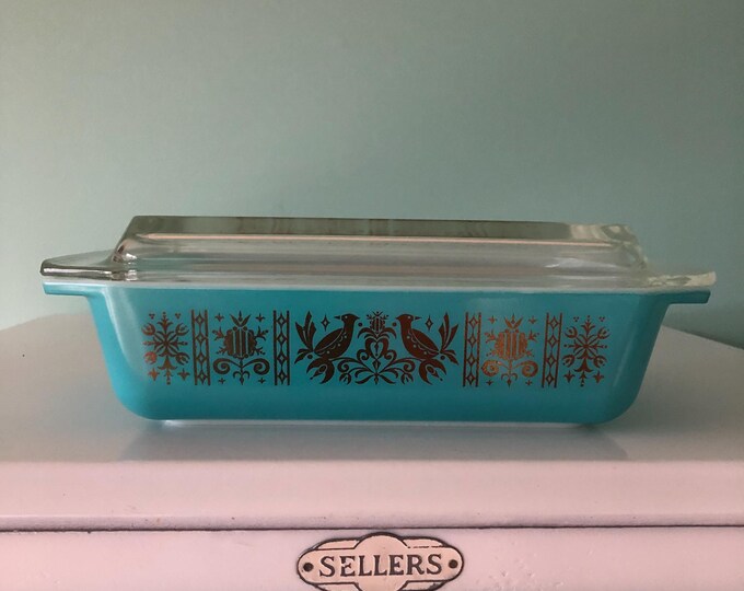 Vintage Pyrex 1960s Turquoise Golden Birds Space Saver With Decorative ...