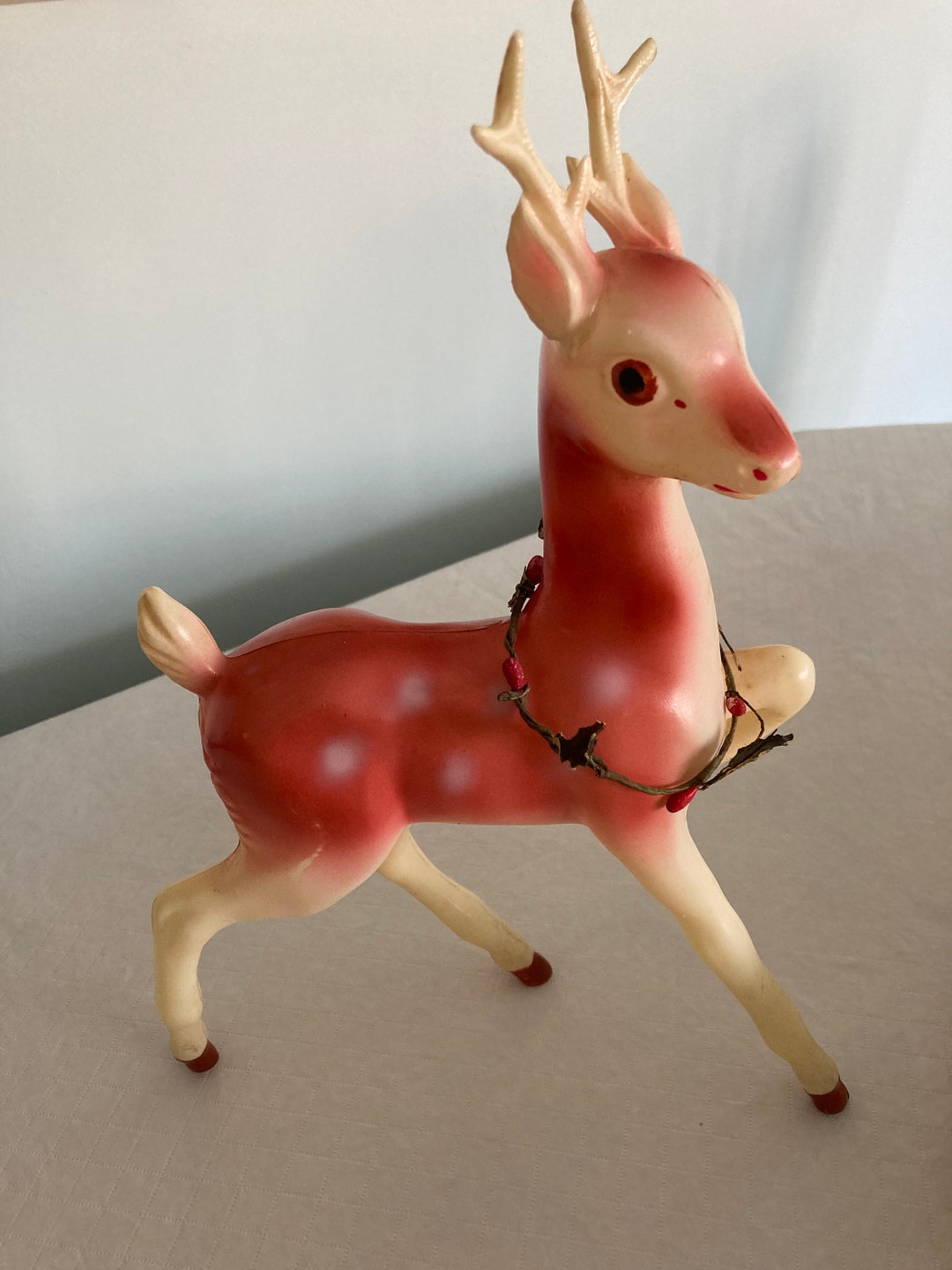 Vintage Christmas Reindeer Pink Deer 12" Figurine Made in Japan HTF - Etsy