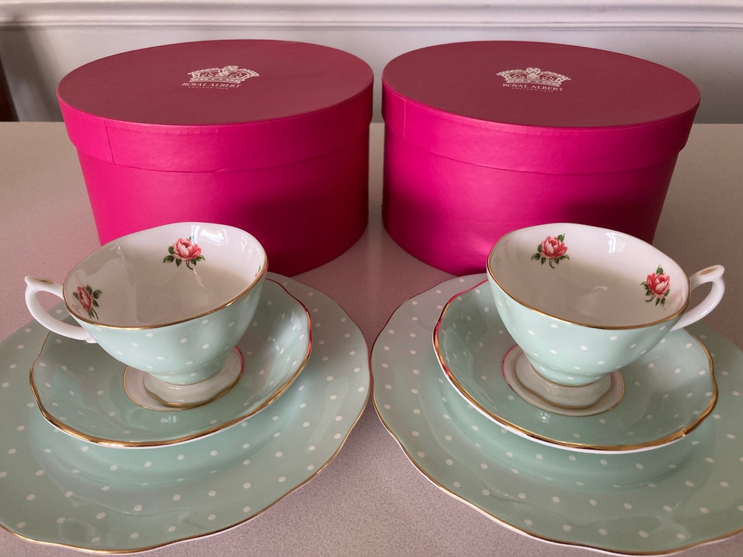 Royal Albert Polka Rose Tea Cup Saucer Salad Plate Trio Set of - Etsy