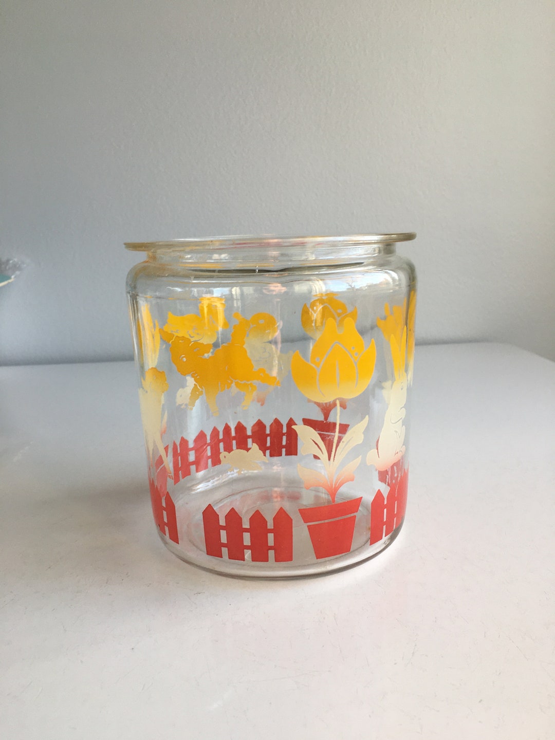 Vintage Anchor Hocking Nursery Jar Glass Container Baby Ducks Lamb ...