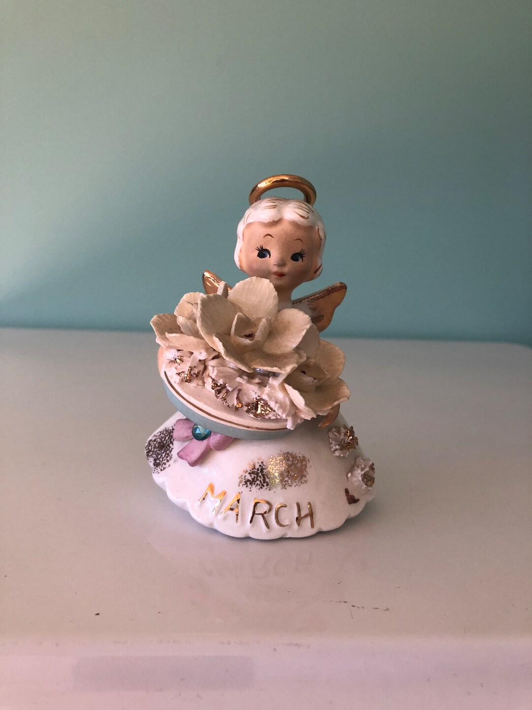 Vintage Lefton Daffodil Aquamarine 484 Geo Z Lefton March Angel ...