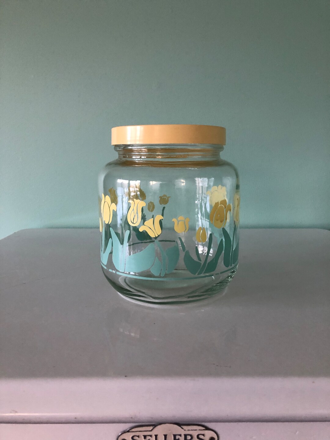 Vintage Yellow Floral Glass Canister Jar With Lid - Etsy