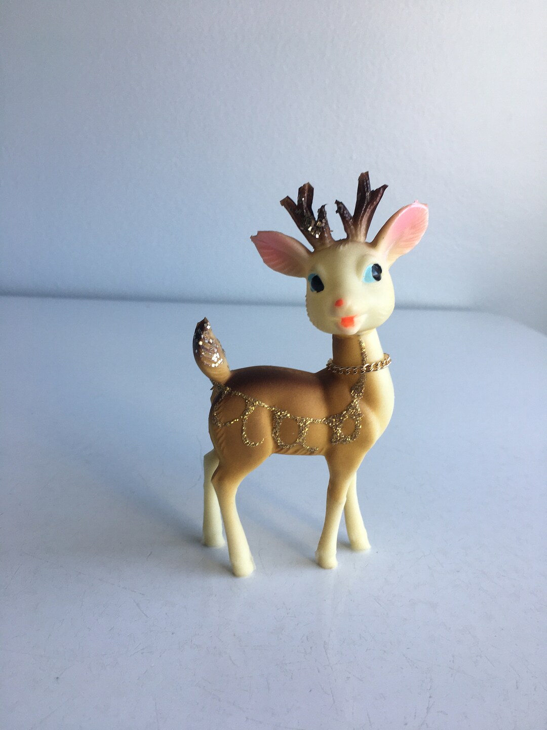Vintage Reindeer Gold Glitter Antlers Blue Eyes Japan HTF - Etsy
