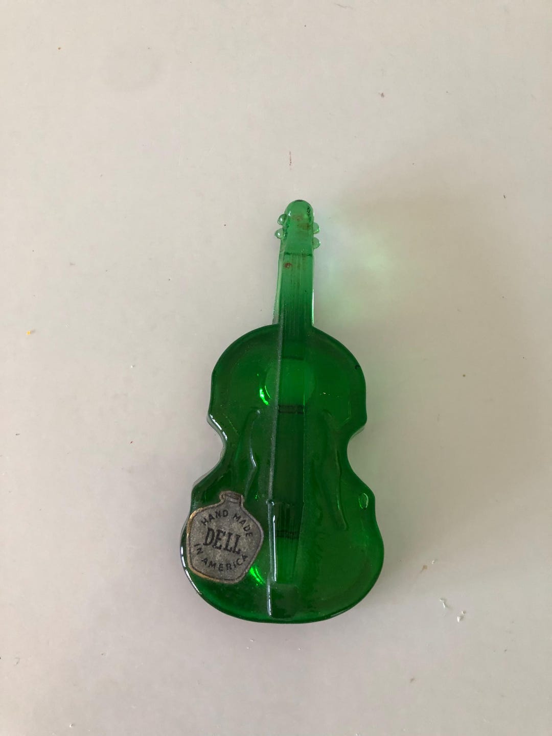 Vintage L G Wright Glass Co. Green Glass Violin Dell Hand Made America ...