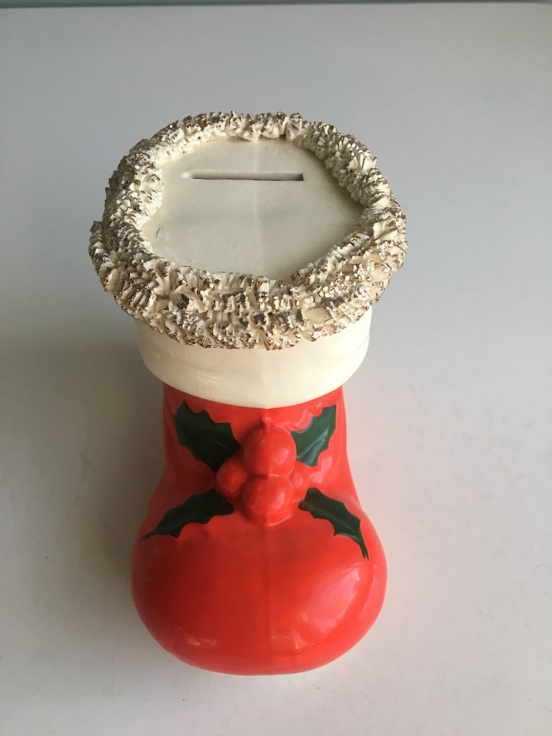 Vintage Christmas Santa Claus Boot Bank Spaghetti Trim Made in - Etsy