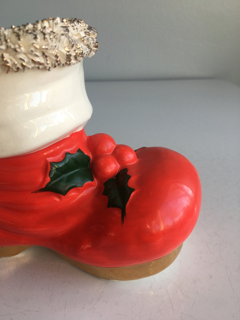 Vintage Christmas Santa Claus Boot Bank Spaghetti Trim Made in - Etsy