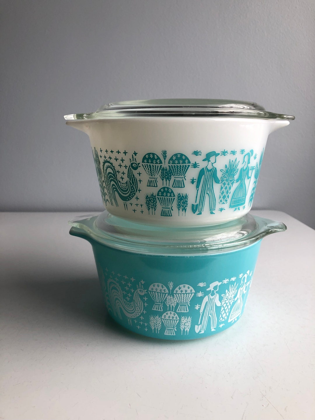 Vintage Pyrex Amish Butterprint Set of 2 Casseroles With Lids #473 1 ...