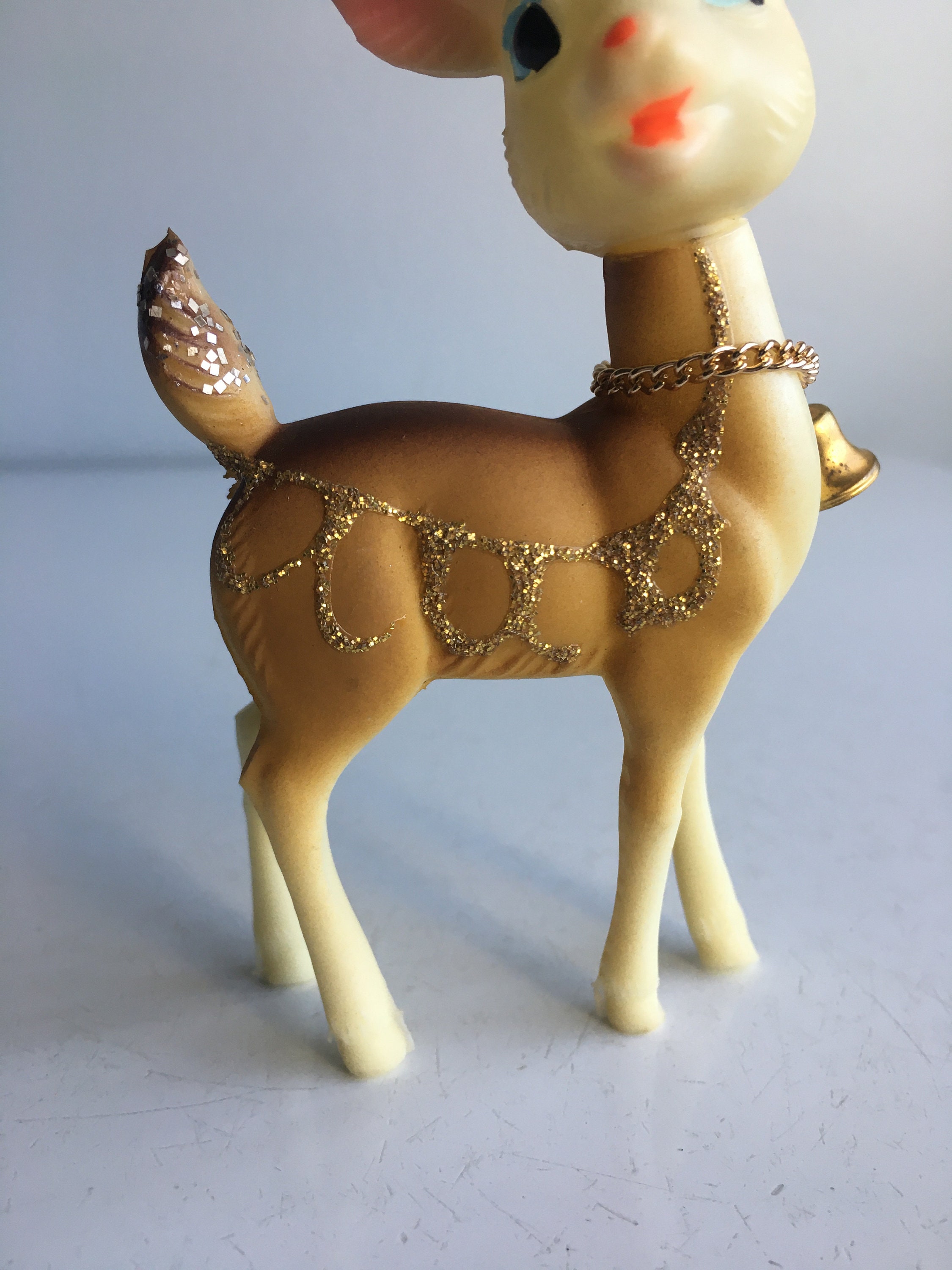 Vintage Reindeer Gold Glitter Antlers Blue Eyes Japan HTF - Etsy