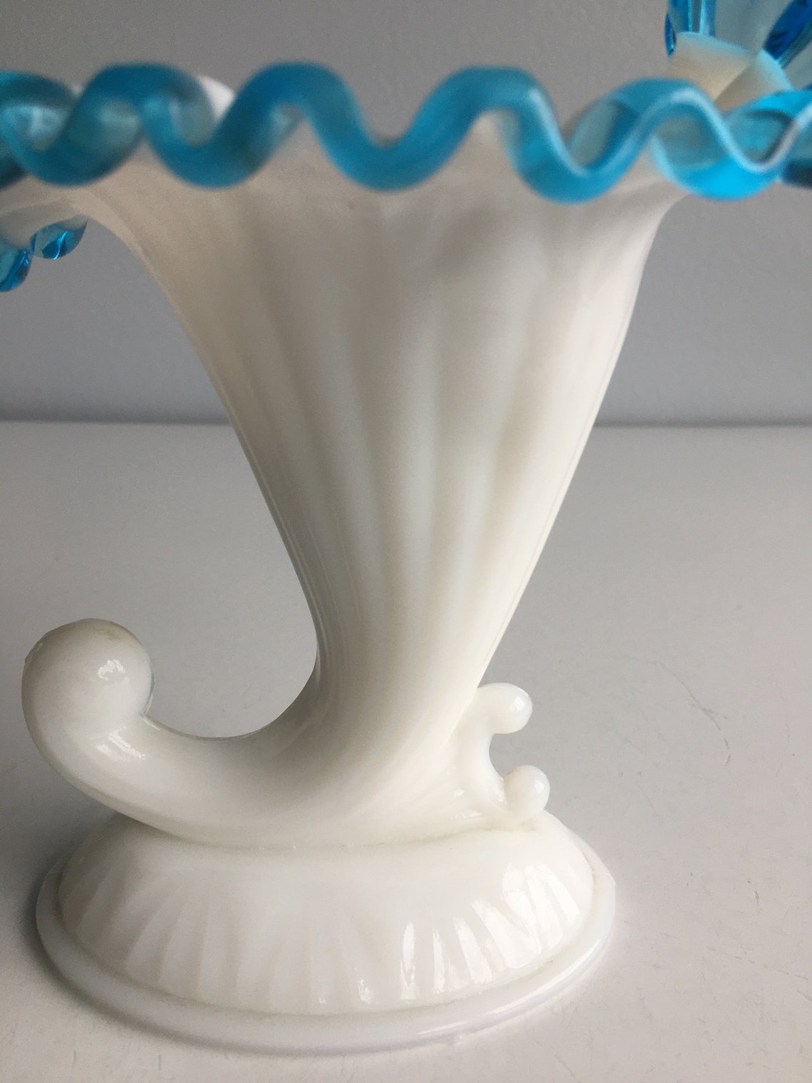 Vintage Fenton Cornucopia Aqua Crest Milk Glass Candlestick - Etsy