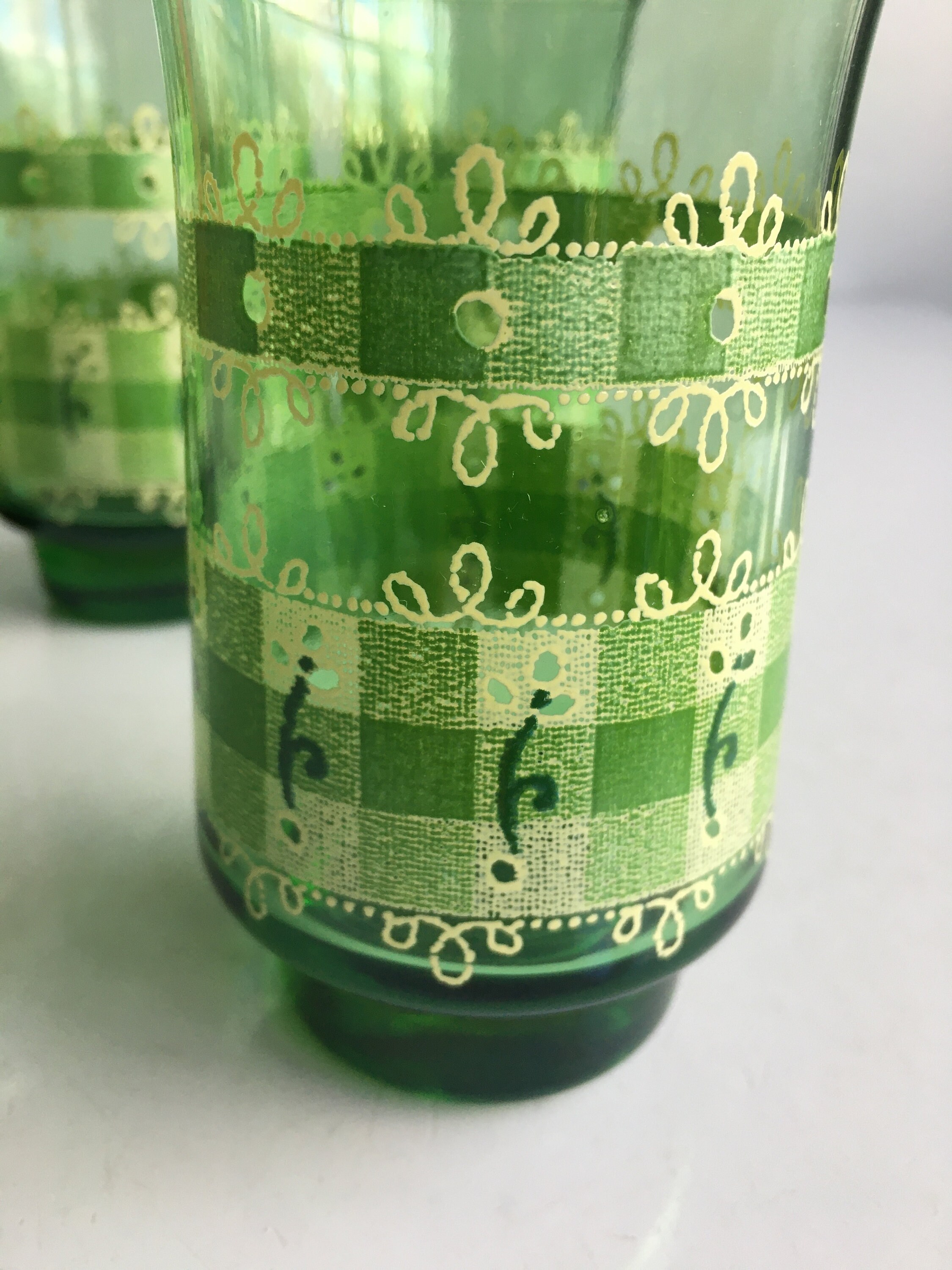 Vintage Green Checkered Drinking Glasses Set of 4 Glassware | Etsy