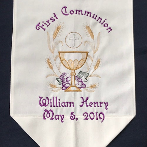 Personalized First Communion Banner With Ornate Embroidered - Etsy