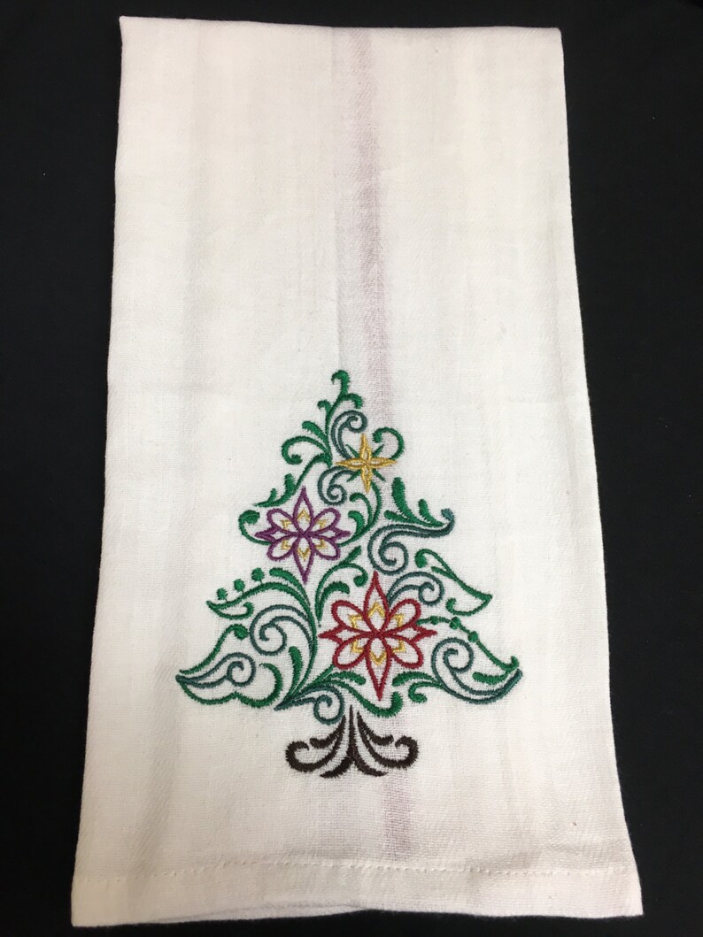 Custom Embroidered Filigree Christmas Tree Towel - Etsy