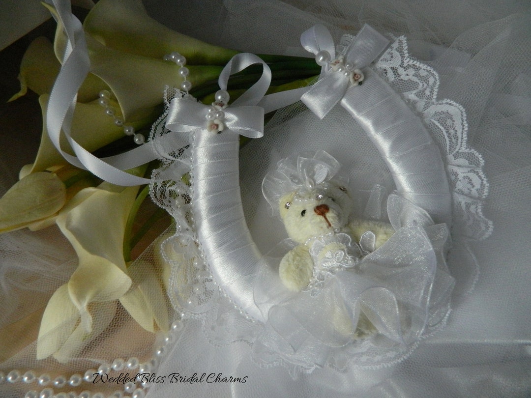 Wedding Horseshoe for the Bride , Bridal Horseshoe, White Satin and ...