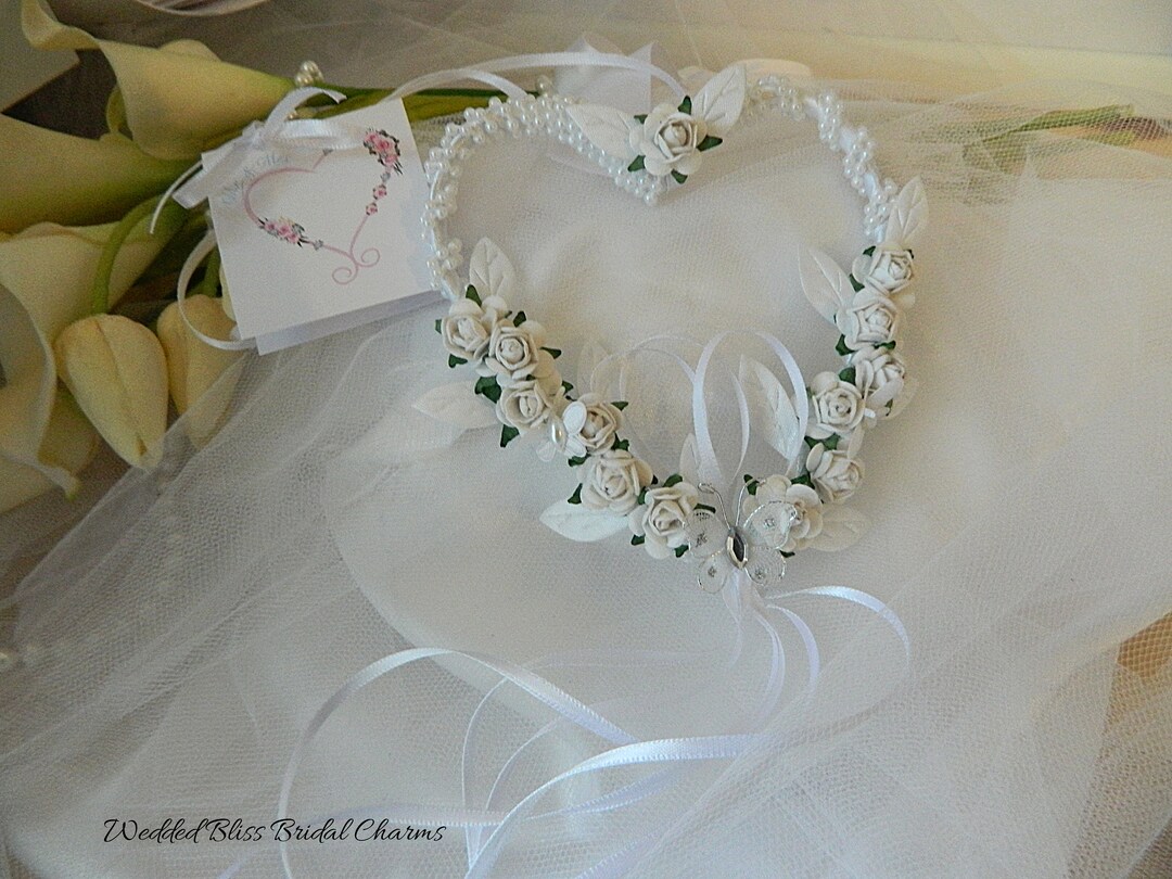 Wedding Bridal Charm White Pearl Keepsake Heart Blush Roses ...