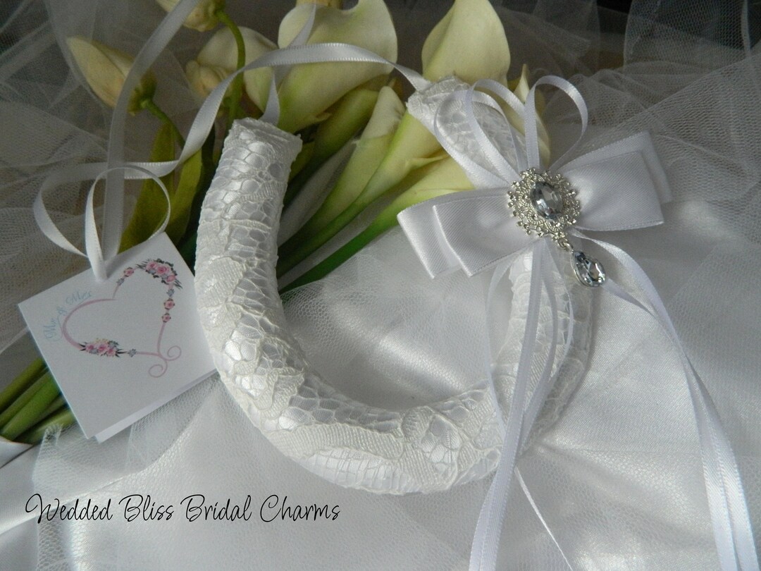 Wedding Horseshoe for the Bride , Bridal Horseshoe, White Lace Overlay ...
