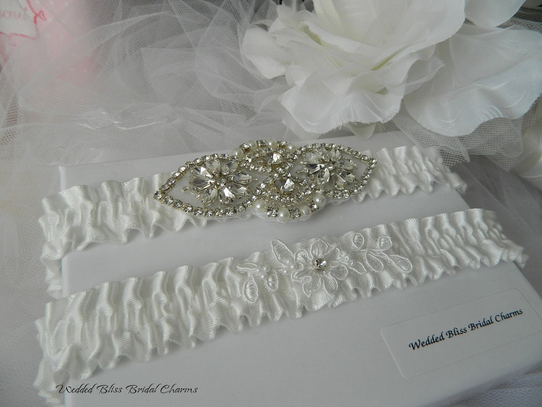 Bridal Garter Keepsake Set-ivory Satin-lace Garter- Brides Gift ...