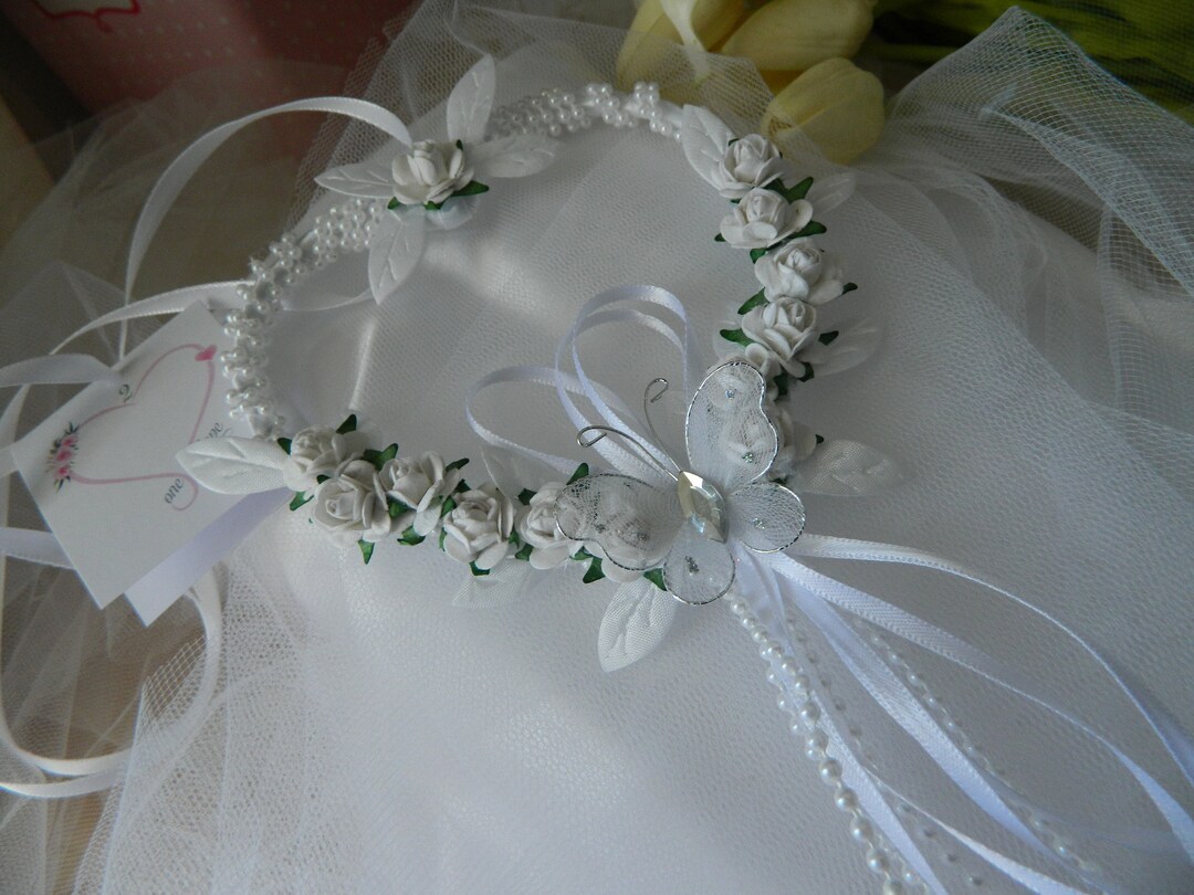 Wedding Bridal Charm White Pearl Keepsake Heart blush Roses&butterflies ...