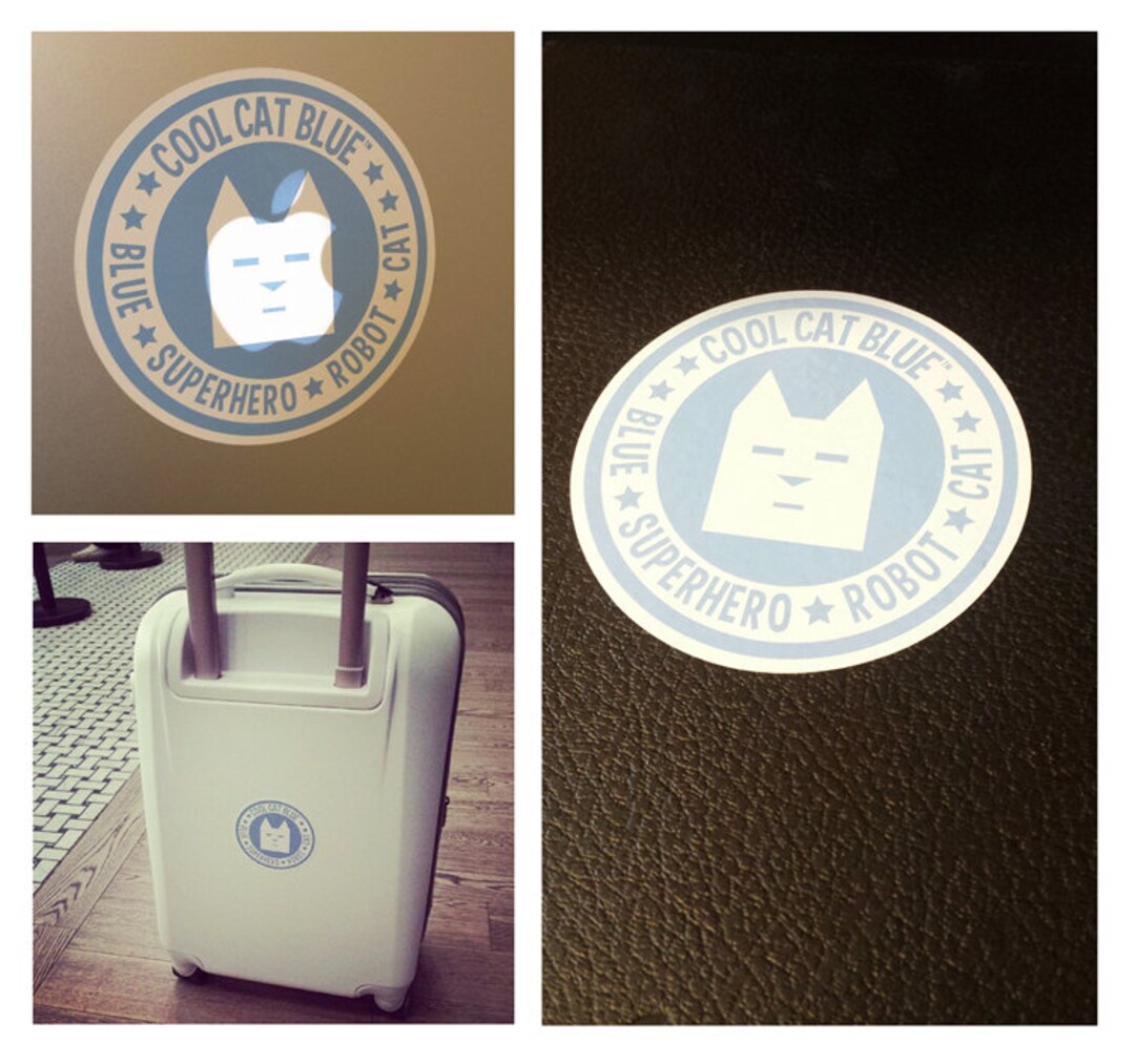 Cat Sticker, Blue Super Hero Robot Cool Cat Blue Vinyl Stickers - Etsy