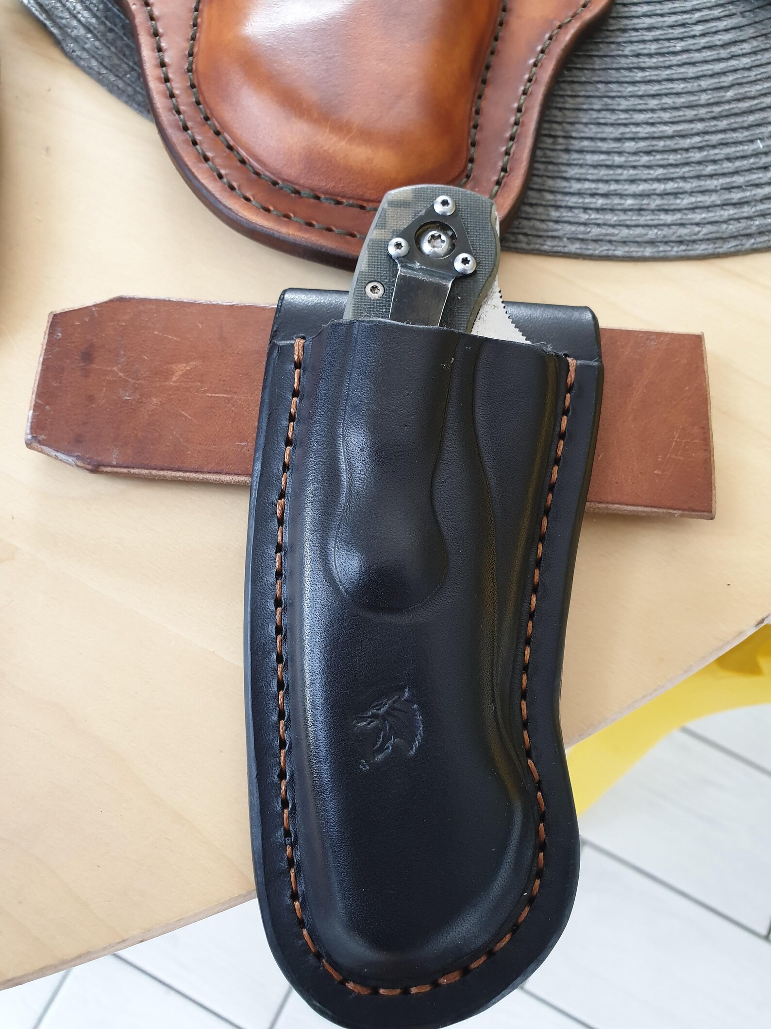 Leather Pancake Sheath Pouch Holster for Spyderco Military, Endura or ...
