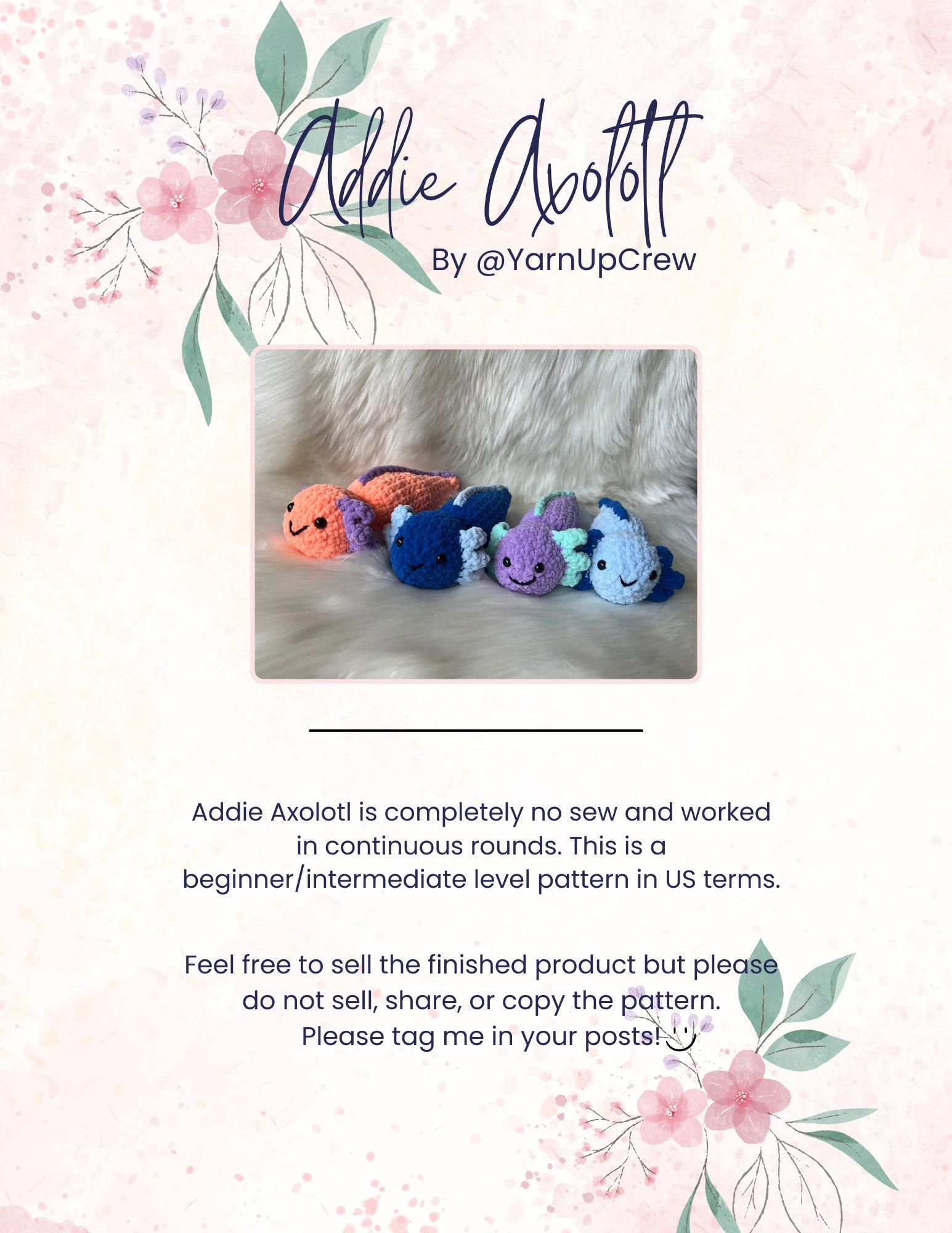 Addie Axolotl No Sew Crochet Pattern - Etsy