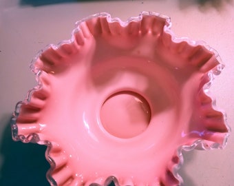 Fenton Glass Rose Pink Ruffled Crimped Brides Basket or Bowl//c. 1950s ...