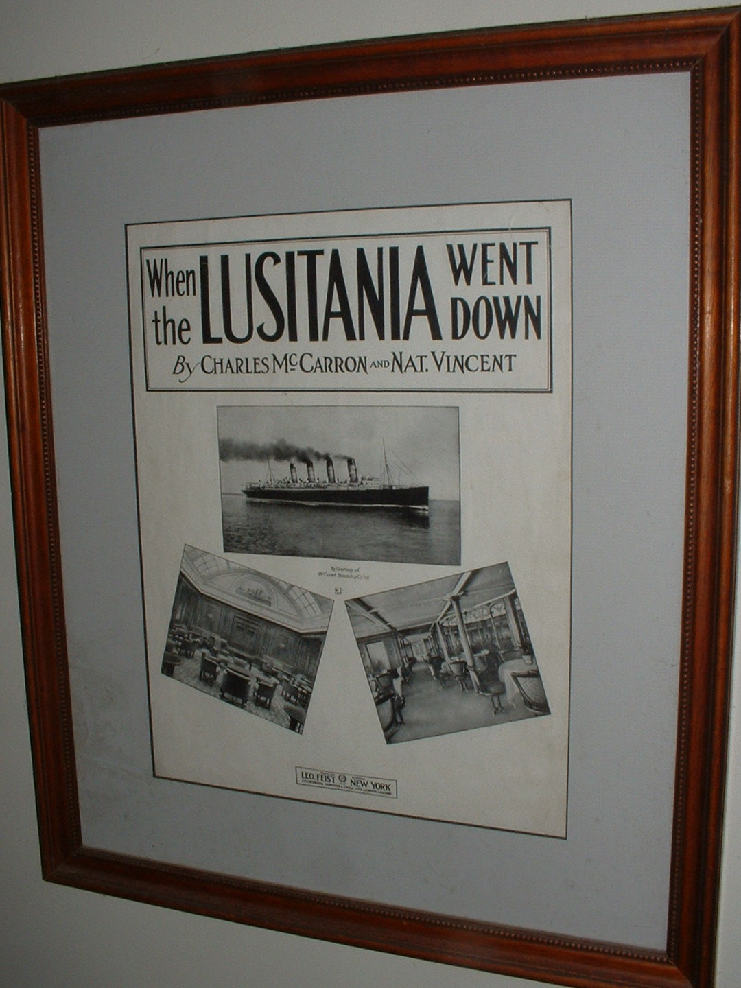 Lusitania Ocean Liner Sheet Music Antique 1916 Framed Home Decor Ocean ...