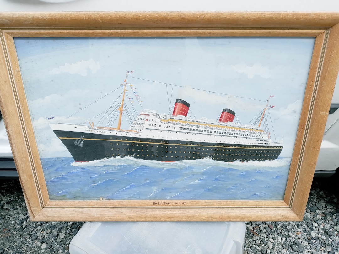 Queen Elizabeth Ocean Liner Painting on Glass 1947 - Etsy