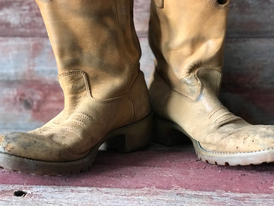Vintage Tan Leather Western Work Boots - Etsy