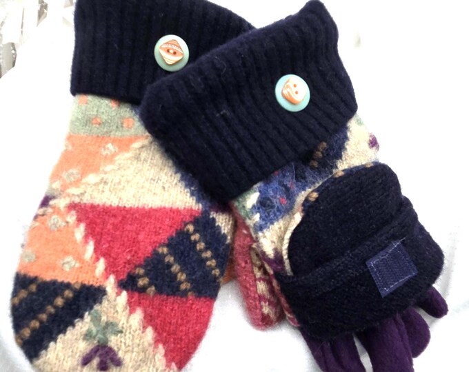 Patchwork Glittens! Recycled 100% Wool Sweater, Convertible Mittens ...