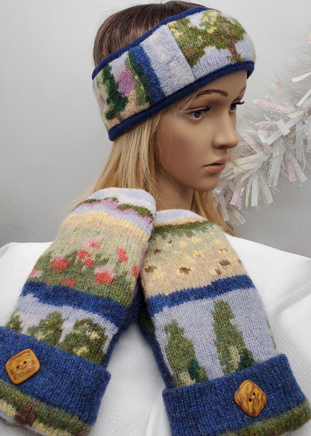 Mittens and Gloves Set Adjustable Headband Trees Flowers Icelandic ...