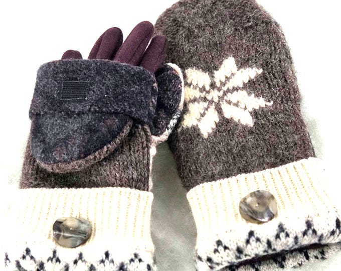 Handmade Wool Convertible Mittens - Size Medium Glittens - Snowflake ...