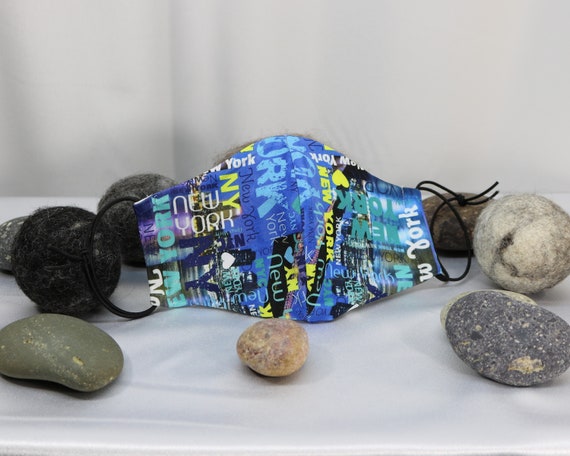 White Cotton Lycra Lined Face Mask. New York Printed Spandex. | Etsy