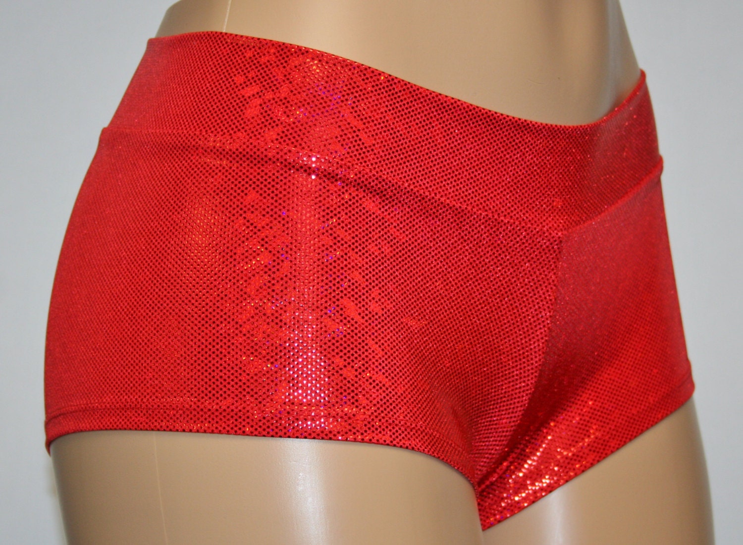 Sexy Sparkly Red Cheeky Booty Shorts Mid Rise Or High Waist Etsy