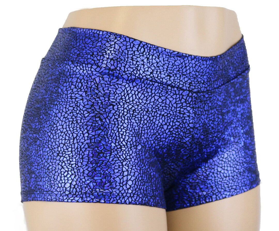 20 COLORS Mid Rise Booty Shorts in a Shiny Holographic Spandex. Red ...