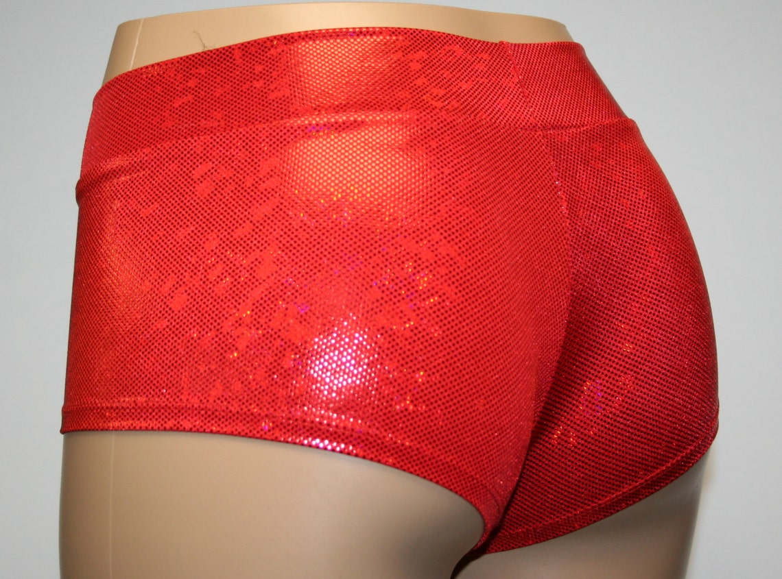 Sexy Sparkly Red Cheeky Booty Shorts Mid Rise Or High Waist Etsy