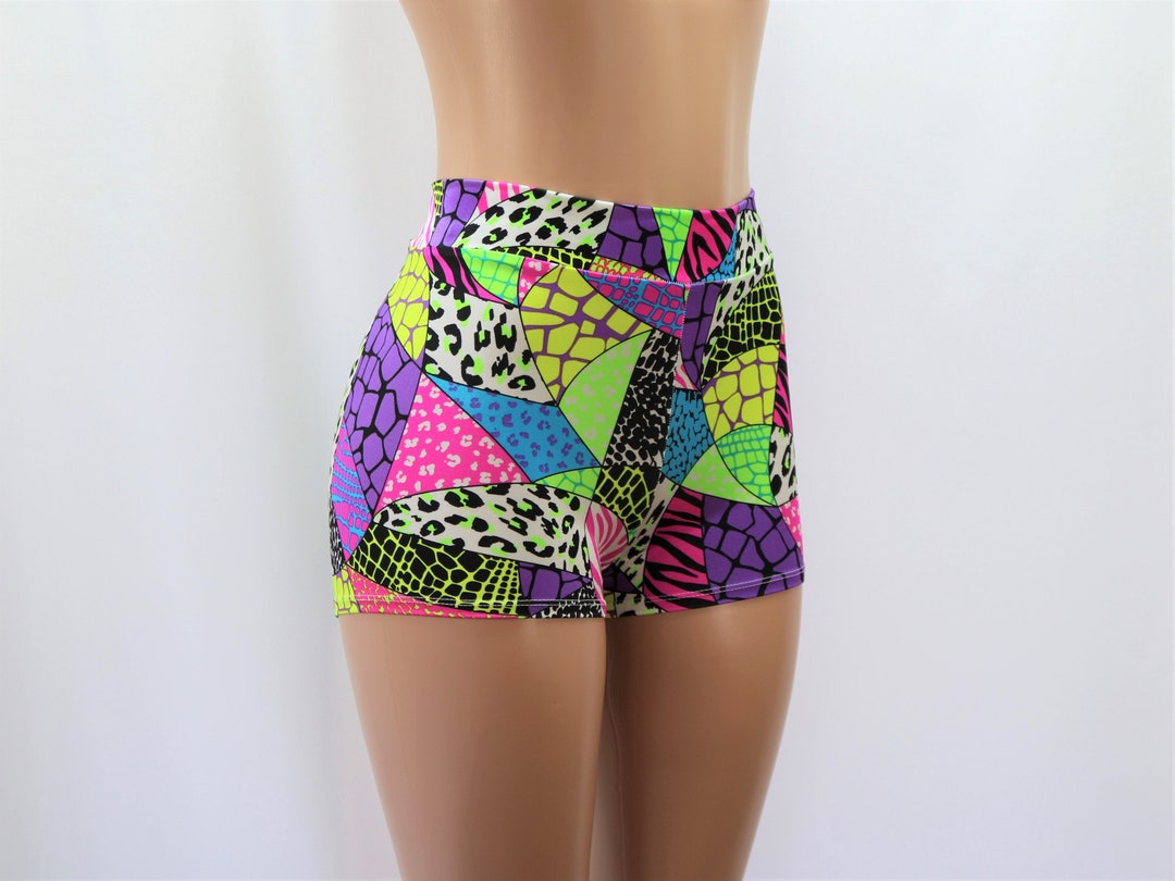 Neon Geometric Forms High Waist Booty Shorts. SUPER UV Blacklight ...