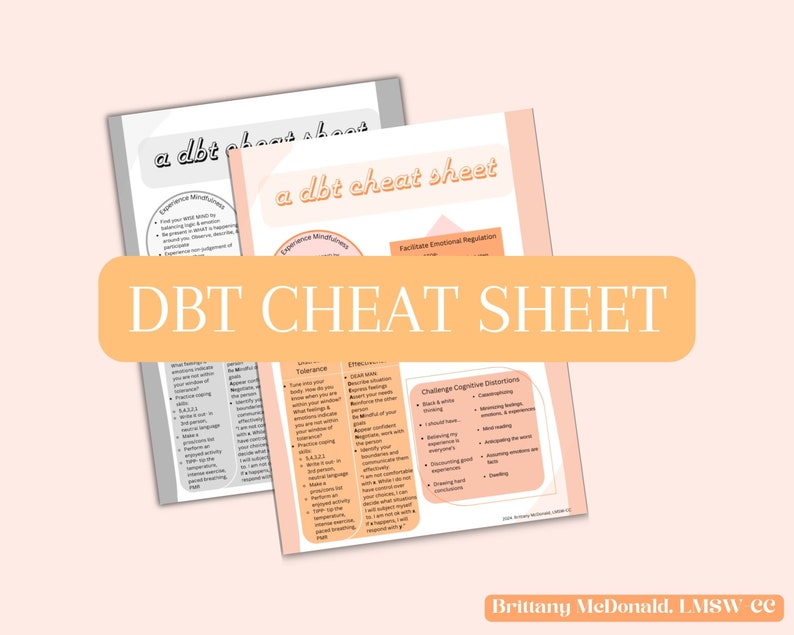 DBT Cheat Sheet, Printable Therapy Worksheet, Mental Health, Office ...