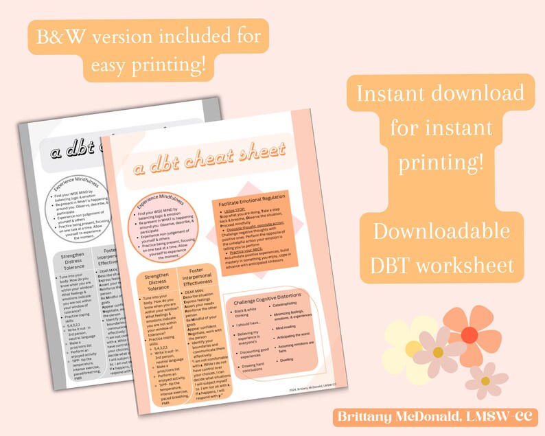 DBT Cheat Sheet, Printable Therapy Worksheet, Mental Health, Office ...