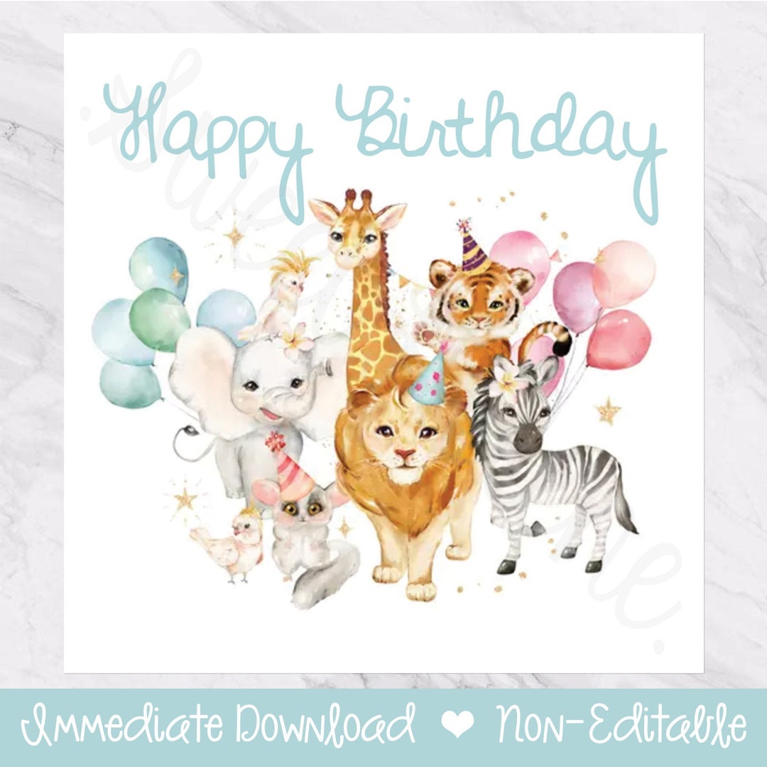 Printable Gift Tag / Party Animals / Happy Birthday / Enclosure Card ...