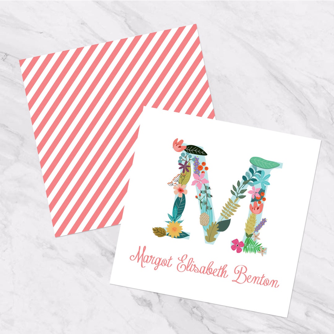 Floral Initial Gift Tag - Enclosure Card or Sticker - Favor Tag ...