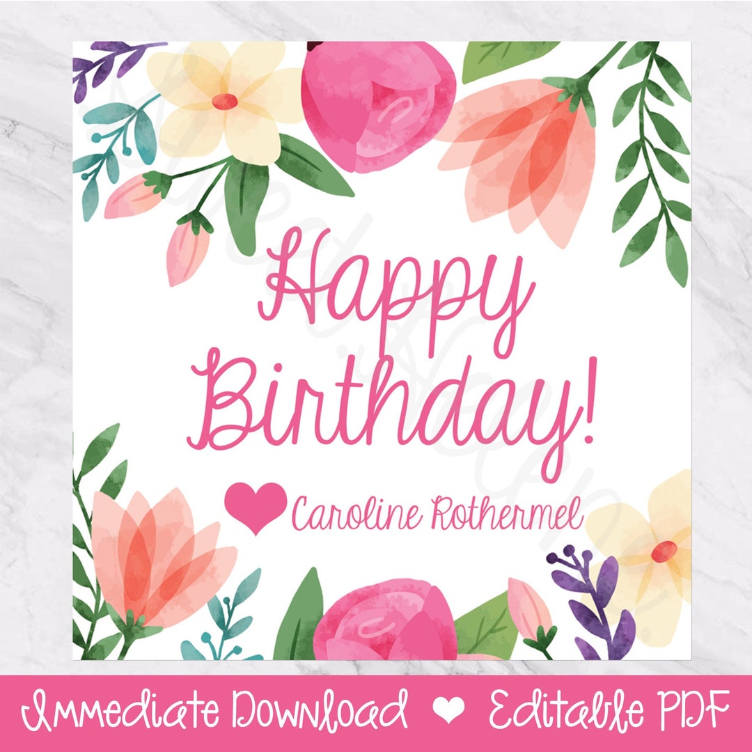 Printable Watercolor Floral Gift Tag / Happy Birthday - Etsy