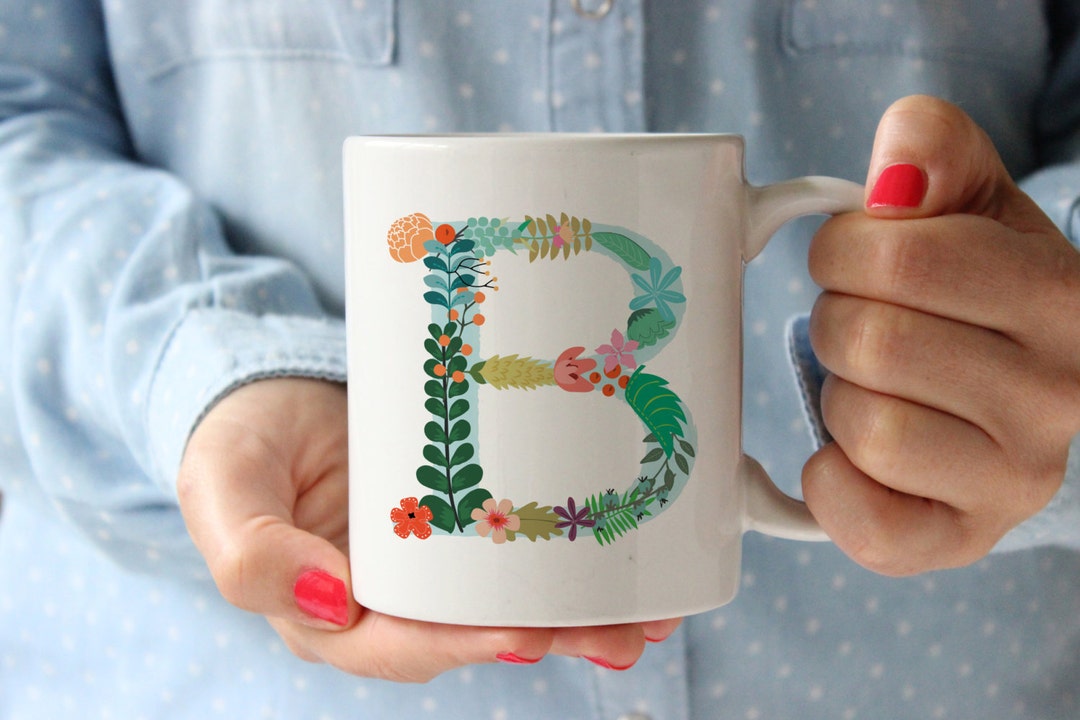Floral Initial Mug - Vintage Flowers - Coffee Mug - Floral Monogram - Etsy