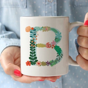 Floral Initial Mug - Vintage Flowers - Coffee Mug - Floral Monogram - Etsy