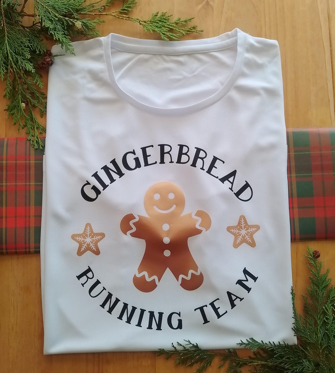 Gingerbread Christmas Running Shirt, White Short Sleeve Running Kit ...