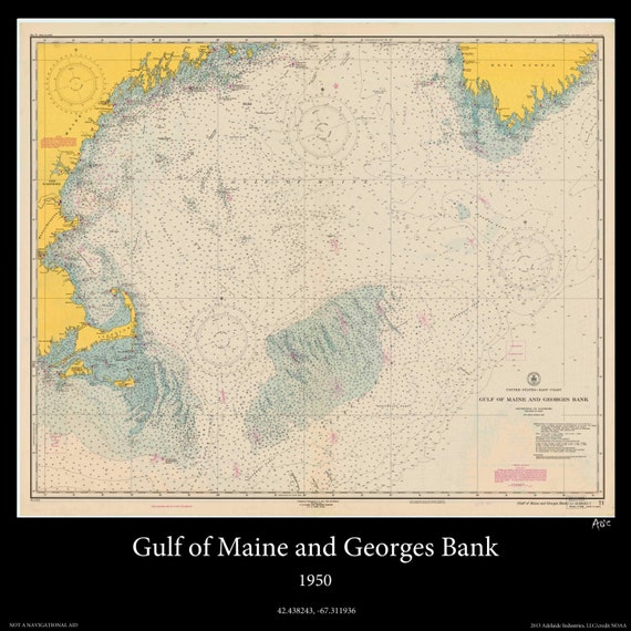 Nautical Map of the Gulf of Maine and Georges Bank | Etsy