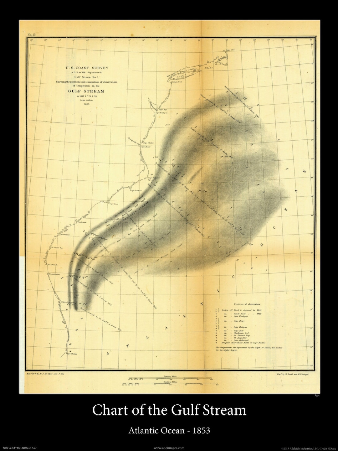 Chart of the Gulf Stream -1853 - Etsy