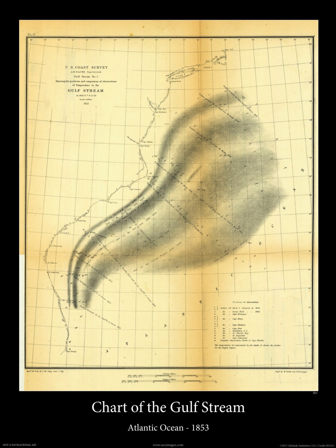 Chart of the Gulf Stream -1853 - Etsy