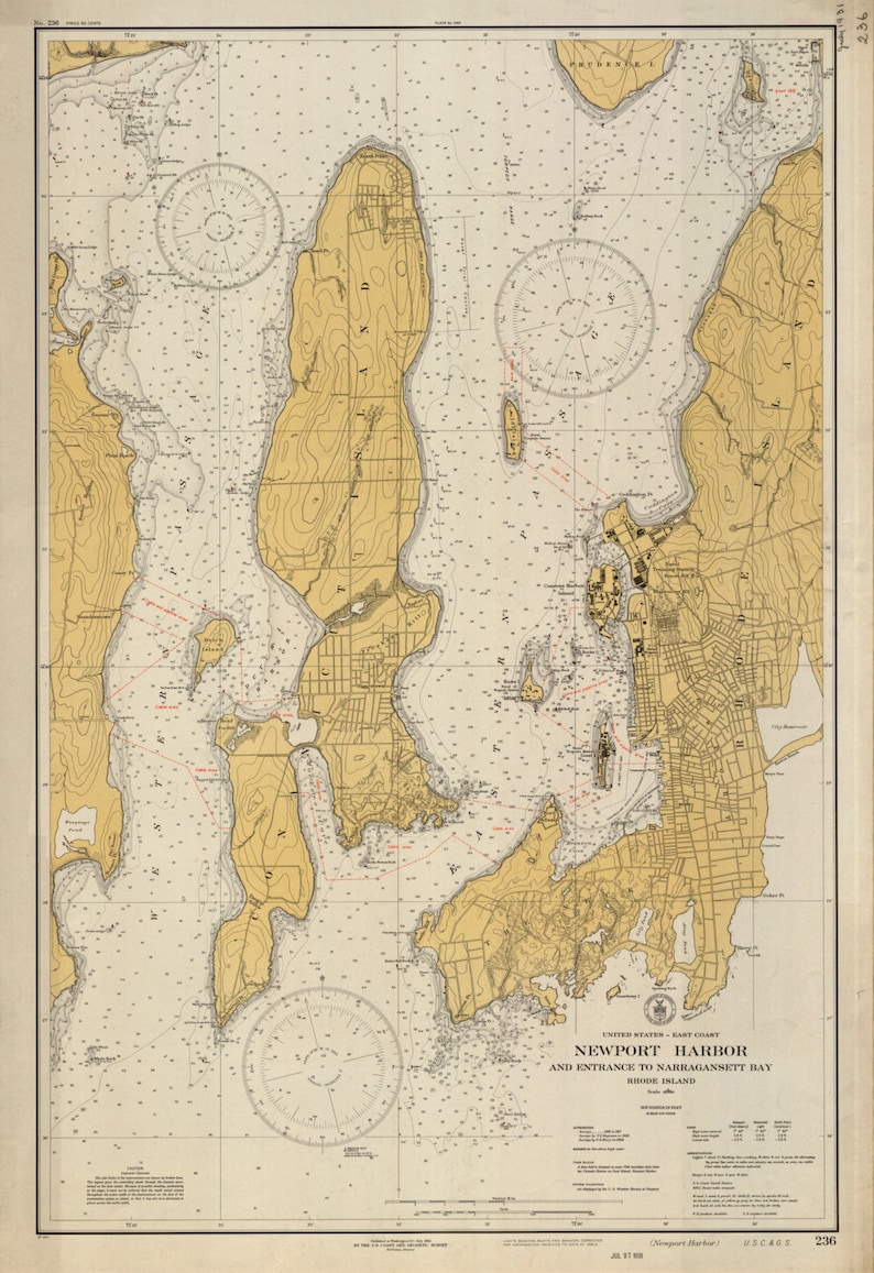 Nautical Map of Newport Harbor - 1831 - Etsy