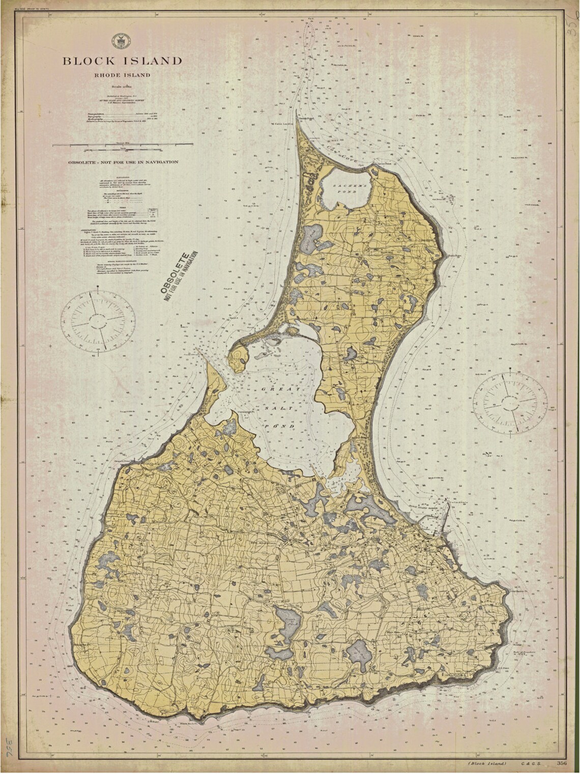 Nautical Map of Block Island 1914 - Etsy