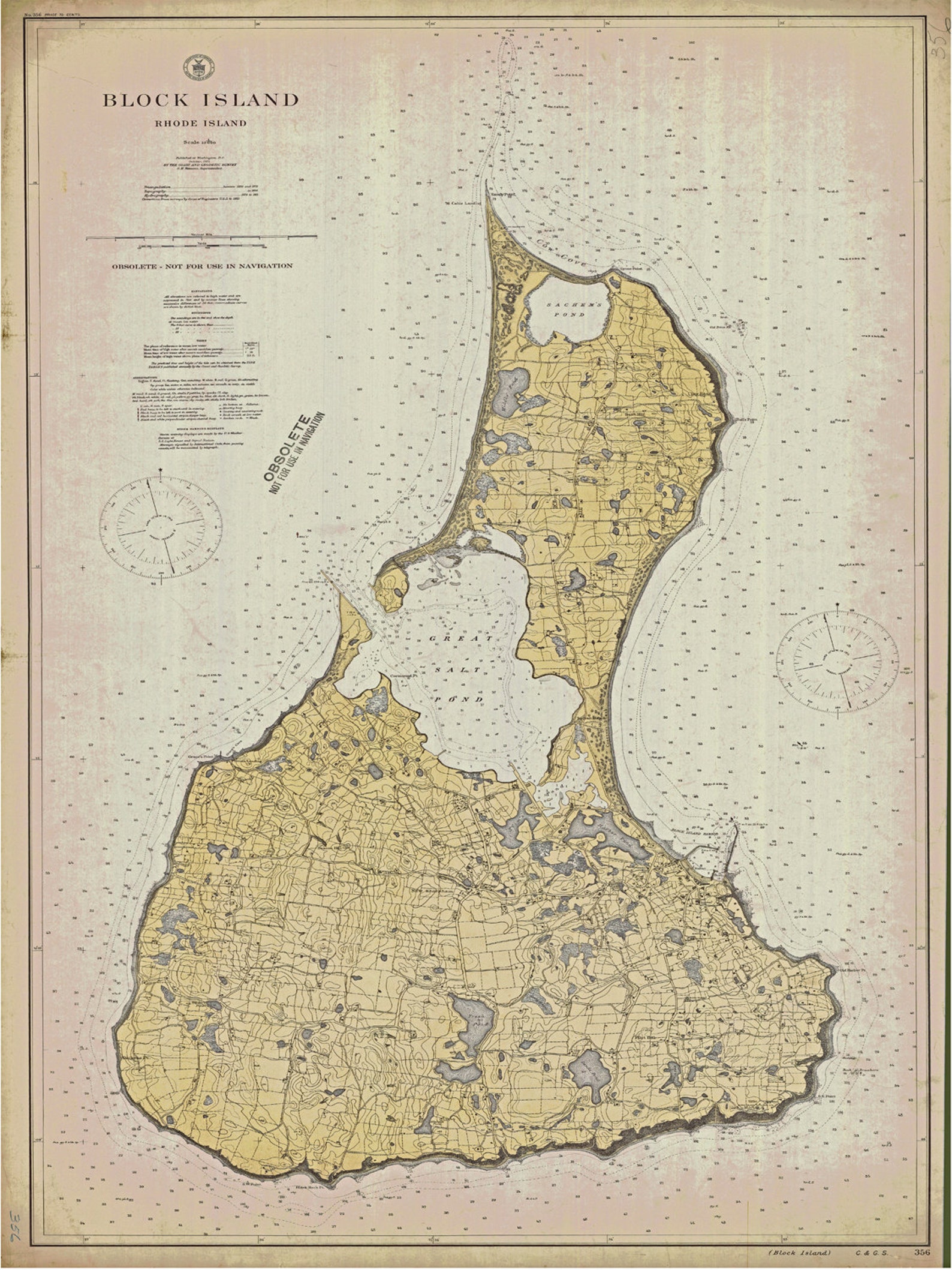 Nautical Map of Block Island 1914 - Etsy